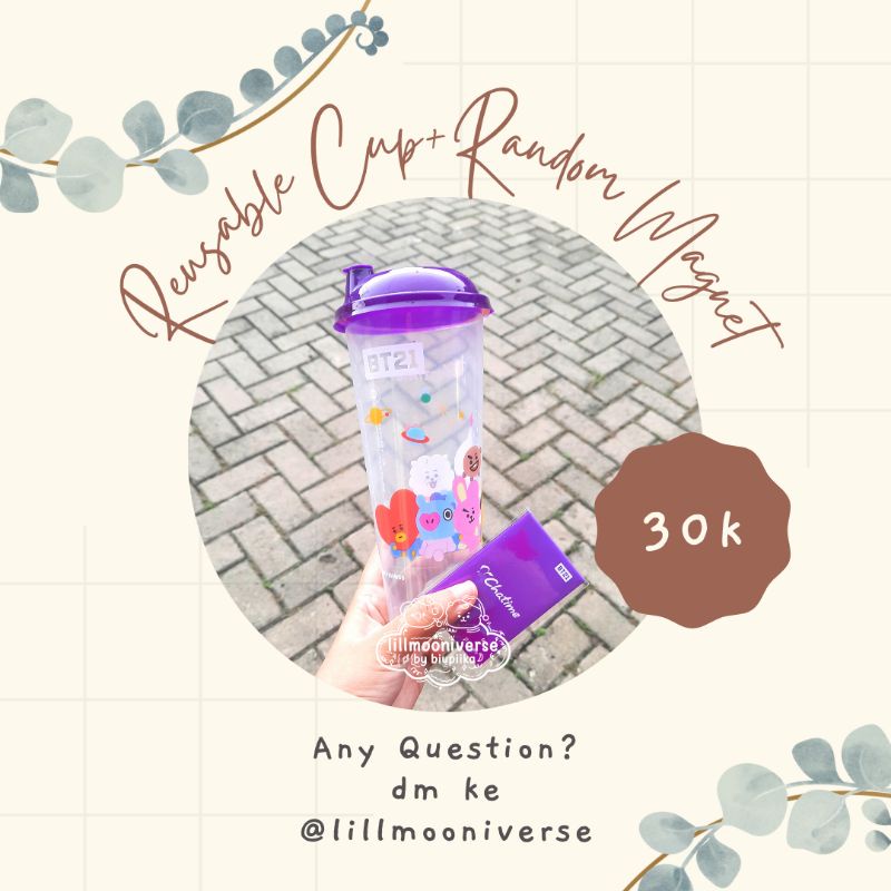 Jual Reusable cup + random magnet chatime BT21 (rj koya shooky mang ...