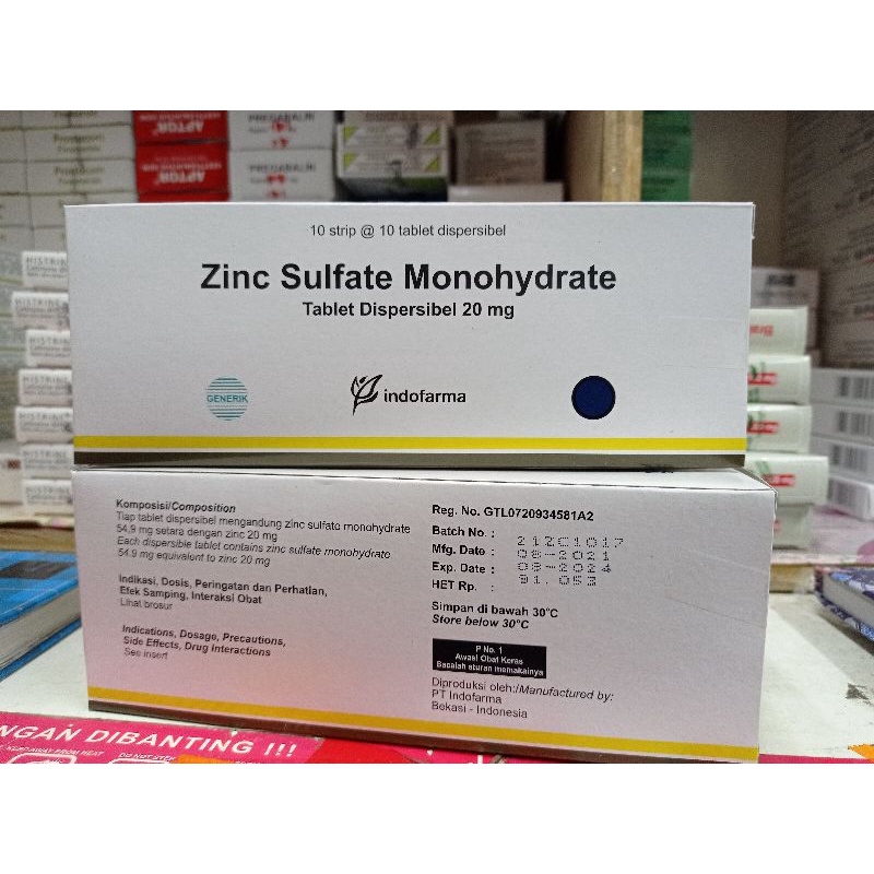 Jual zinc sulfate monohydrate 20mg perbox 100 tablet zink dispersibel ...
