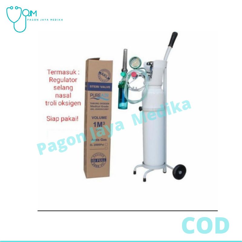 Jual Tabung Oksigen 1 m3 dengan isi full komplit set regulator | Shopee ...