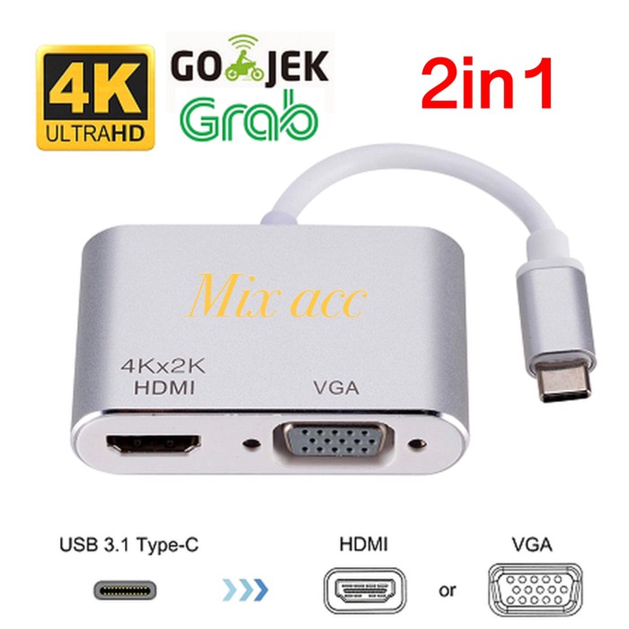 Jual USB TYPE C To HDMI & VGA Adapter 2IN1 Support 4K Type c to hdmi ...