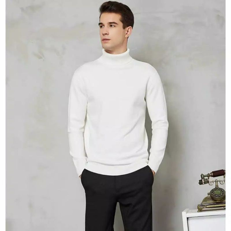 Jual Turtleneck Knit Sweater Cowok / Atasan Rajut Kerah Tinggi Lengan ...