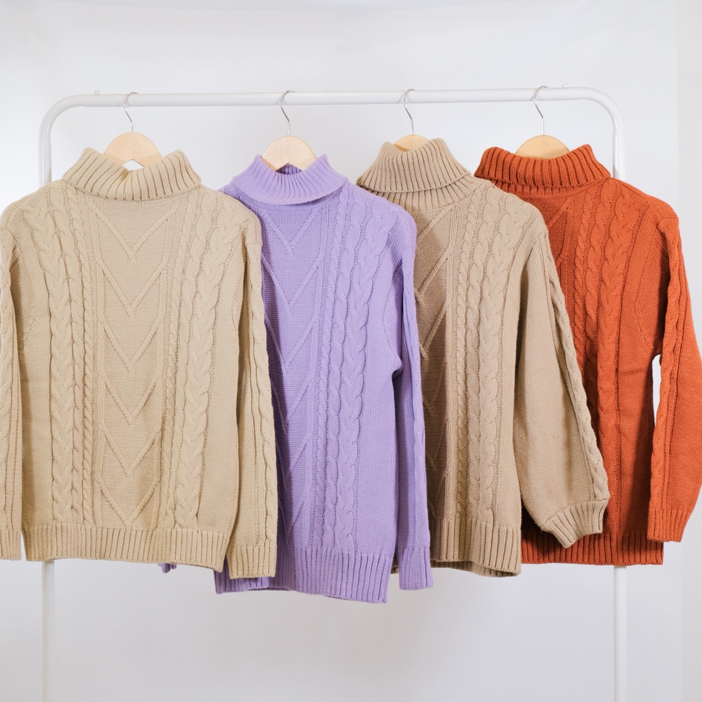 Jual Turtleneck Sweater Rajut Dewasa Oversize Motif Cable/Sweater rajut ...