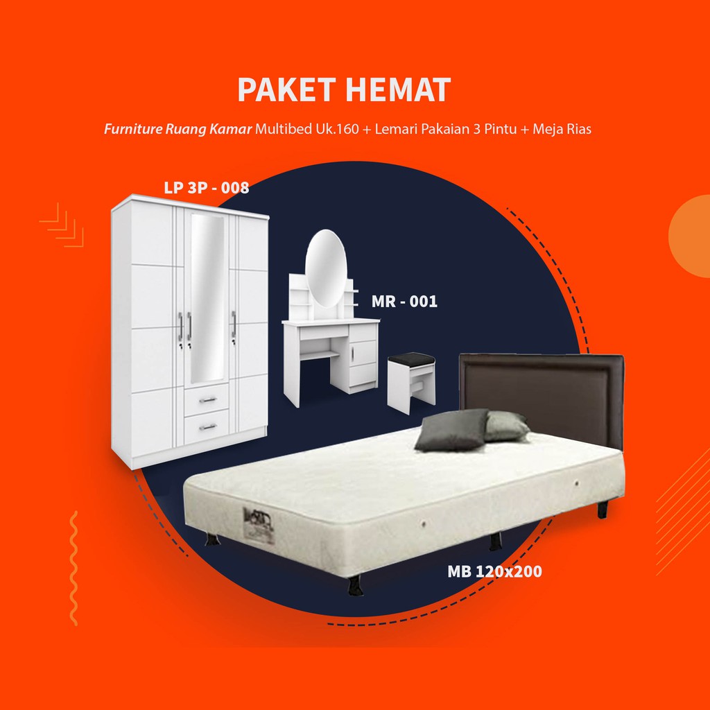 Jual Paket Hemat Furniture Ruang Kamar Multibed Uk. 120x200 + Lemari ...