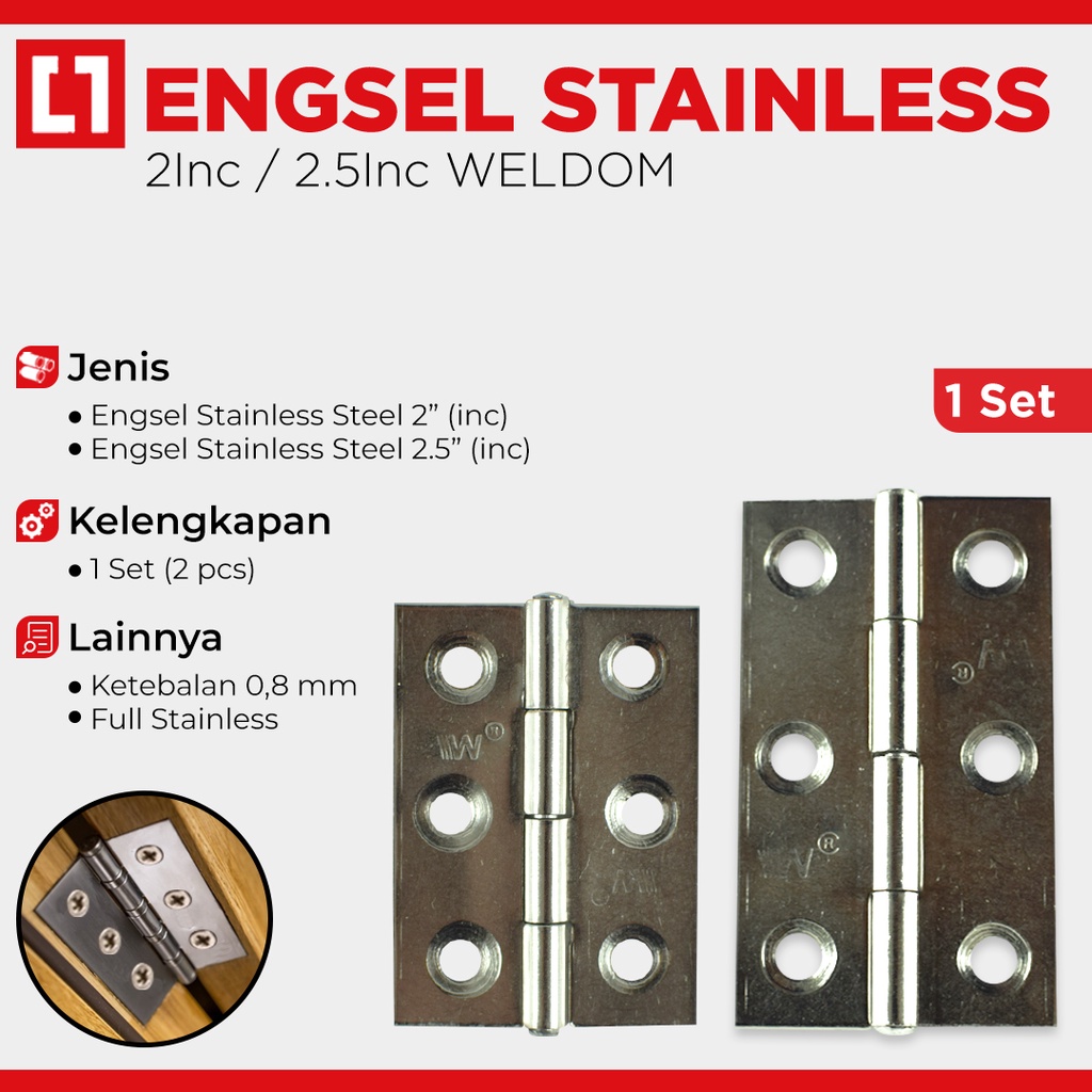 Jual Engsel Mini Tipis Kecil Lemari Pintu Stainless - 2"/2.5" - Weldom ...