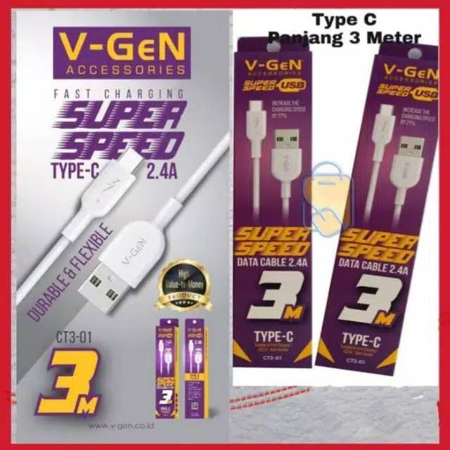 Jual Original V-Gen Cable Kabel Data Charger 3 Meter Fast Charging 2.4A ...