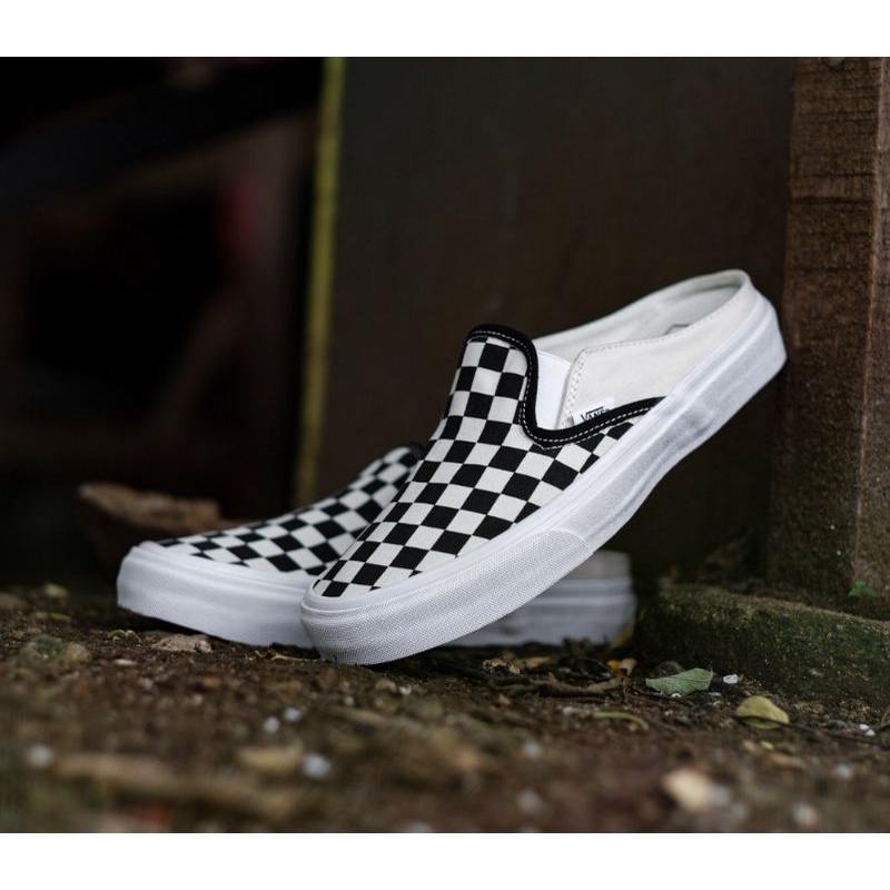 Jual Vans Slip On Checkerboard Mule Black / White | Shopee Indonesia