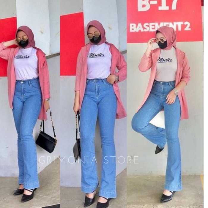 Jual GS-Celana Jeans Highwaist Cutbray Sabira Flare | Shopee Indonesia