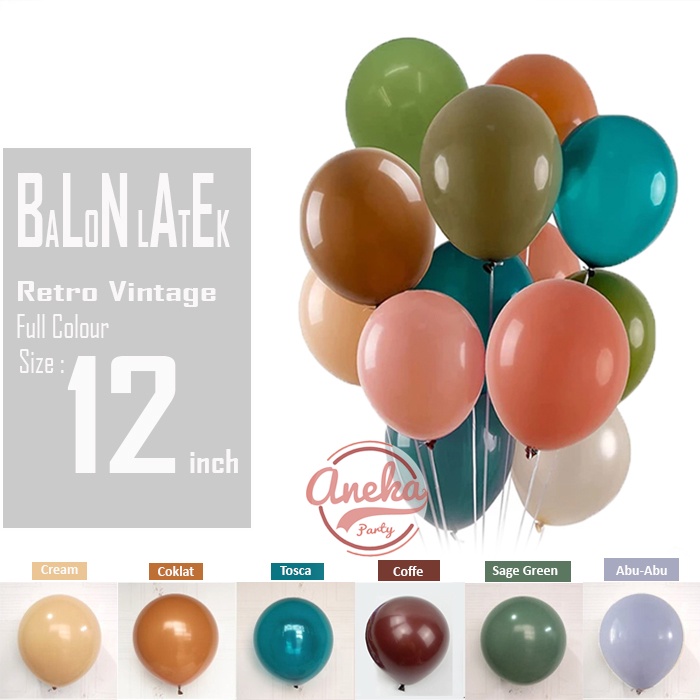 Jual balon latex retro 12 inch / balon latex retro vintage per pack ...