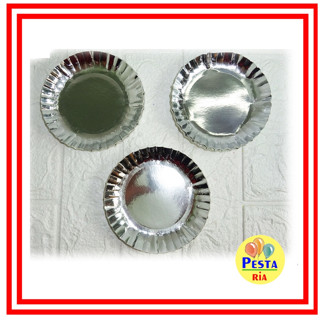 Jual Murah!! (1 BALL) (250Pcs) Piring bulat kue Perak silver, piring kue kertas, piring kue ...