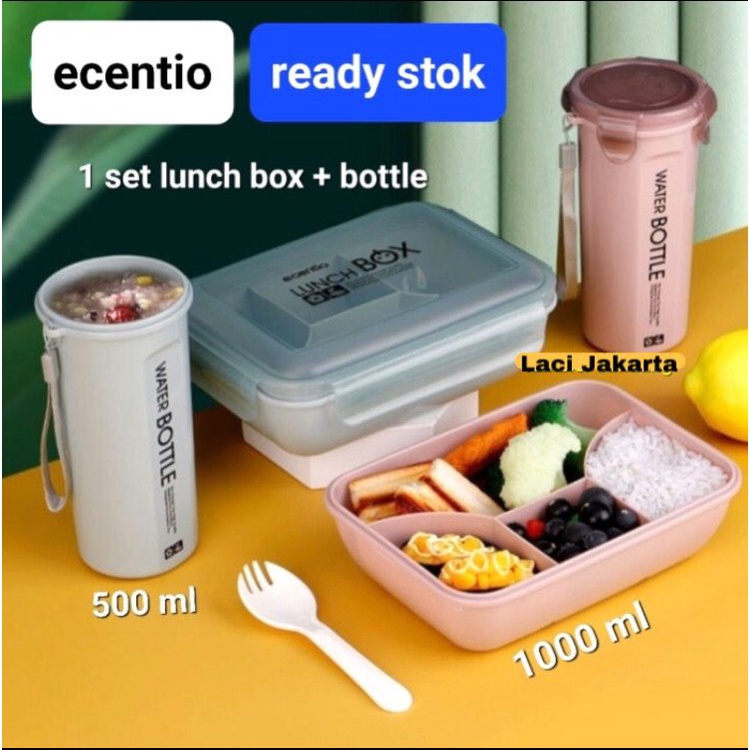 Jual Ecentio lunch box set botol minum esentio set tempat makan bekal - abu doff set ORI depok ...