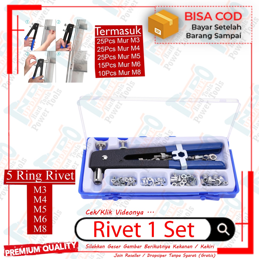 Jual Tang Pistol Mur Keling Rivet Nut 5 Ukuran Ring Rivette & 100Pcs ...