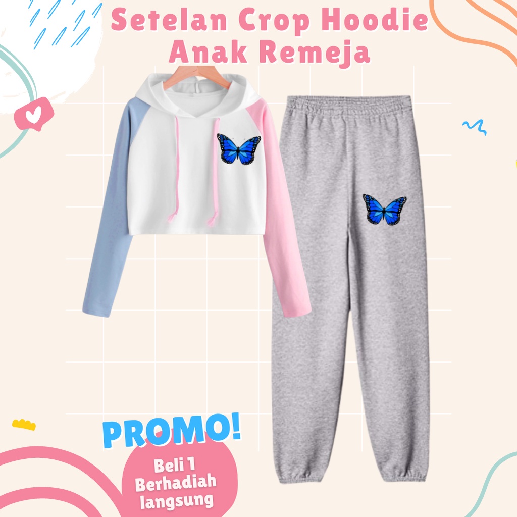 Jual JBF Setelan Baju Remaja Wanita Set Crop Hoodie Kombinasi Warna Dan ...