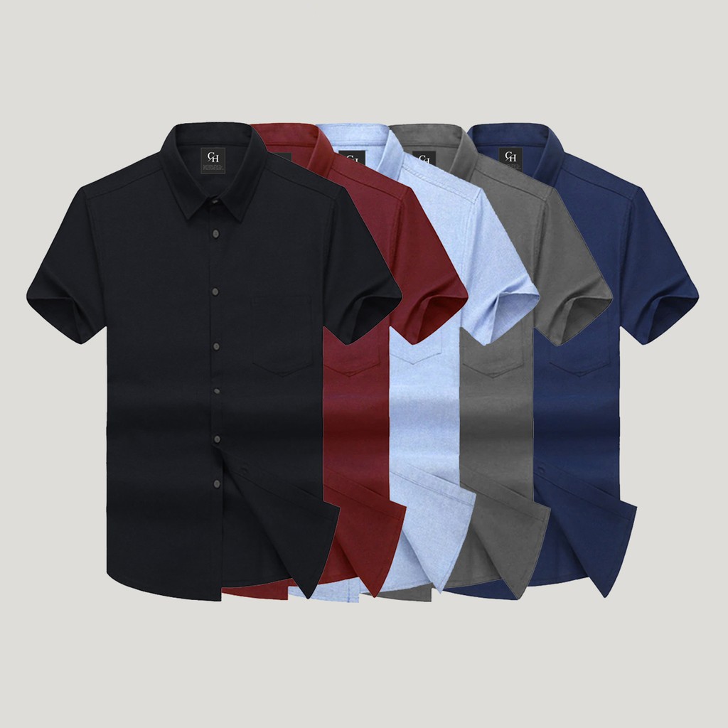 Jual Kemeja Polos Pria Lengan Pendek Hem Pria Distro Kemeja Visco Tebal Kantor Formal Office ...
