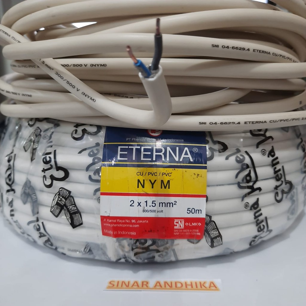 Jual KABEL ETERNA NYM 2 X 1.5 MM 1 ROLL KAWAT TEMBAGA ISI 2 | Shopee Indonesia