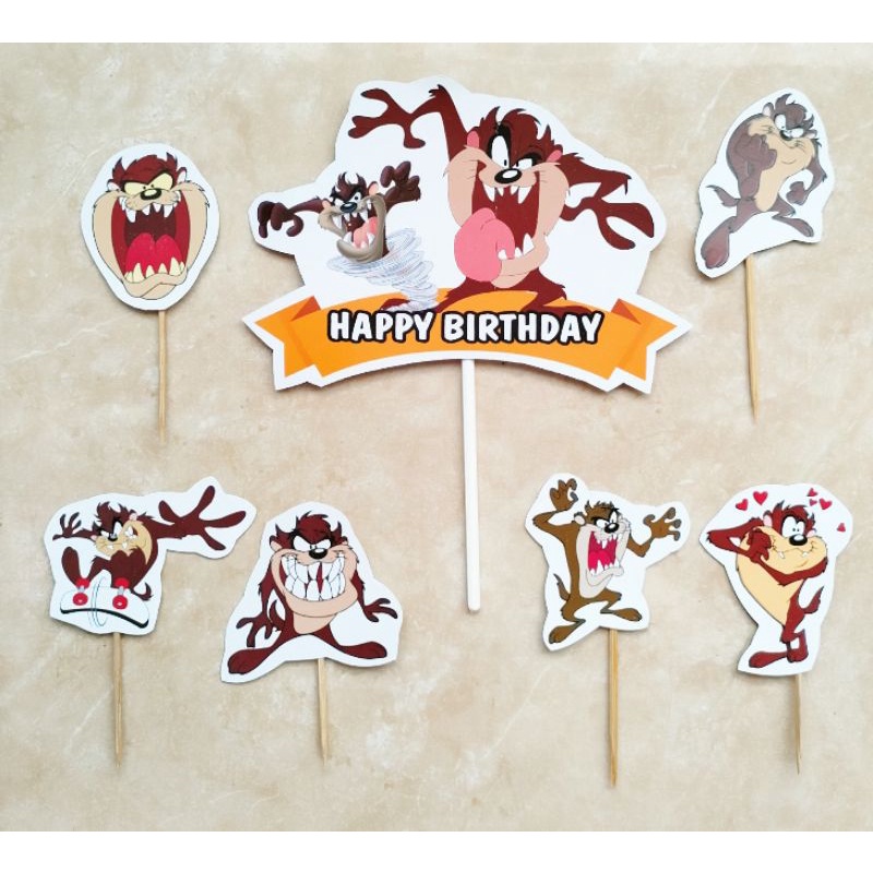 Jual isi 7 hiasan kue ulang tahun cake topper karakter Tasmanian Devil ...