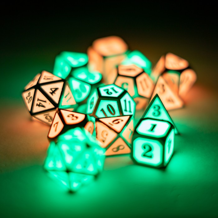 Jual Dadu D&D - Glow In The Dark Metal RPG Dice Set (D4, D6, D8, D10 ...