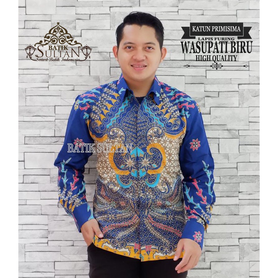 Jual Wasupati Biru Kemeja Batik Pria Lengan Panjang Atasan Batik Baju ...