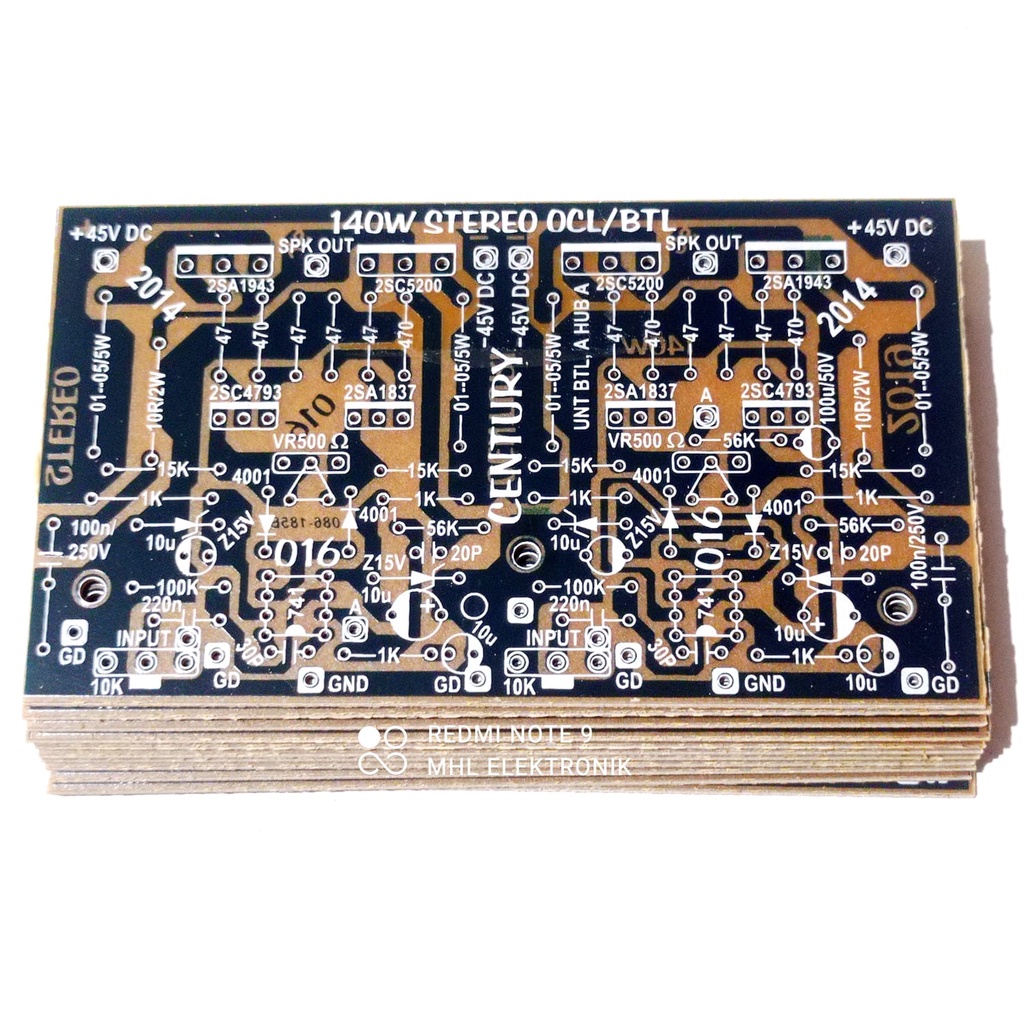Jual PCB Power Amplifier Stereo OCL Atau Mono BTL 140Watt CENTURY 016 ...