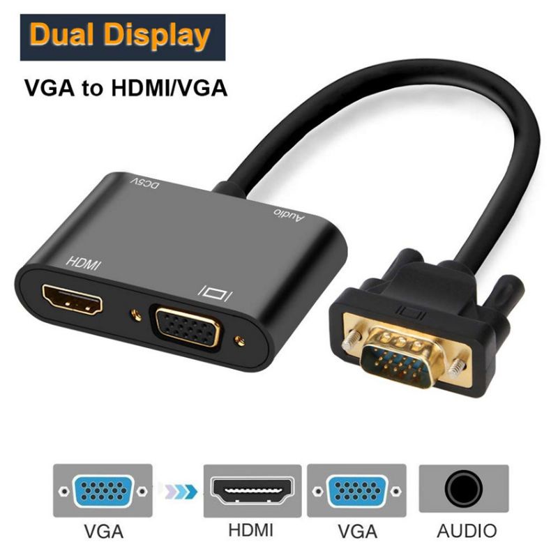 Jual VGA TO VGA AND HDMI AUDIO DUAL OUTPUT/VGA MALE TO HDMI VGA 2 IN 1 ...
