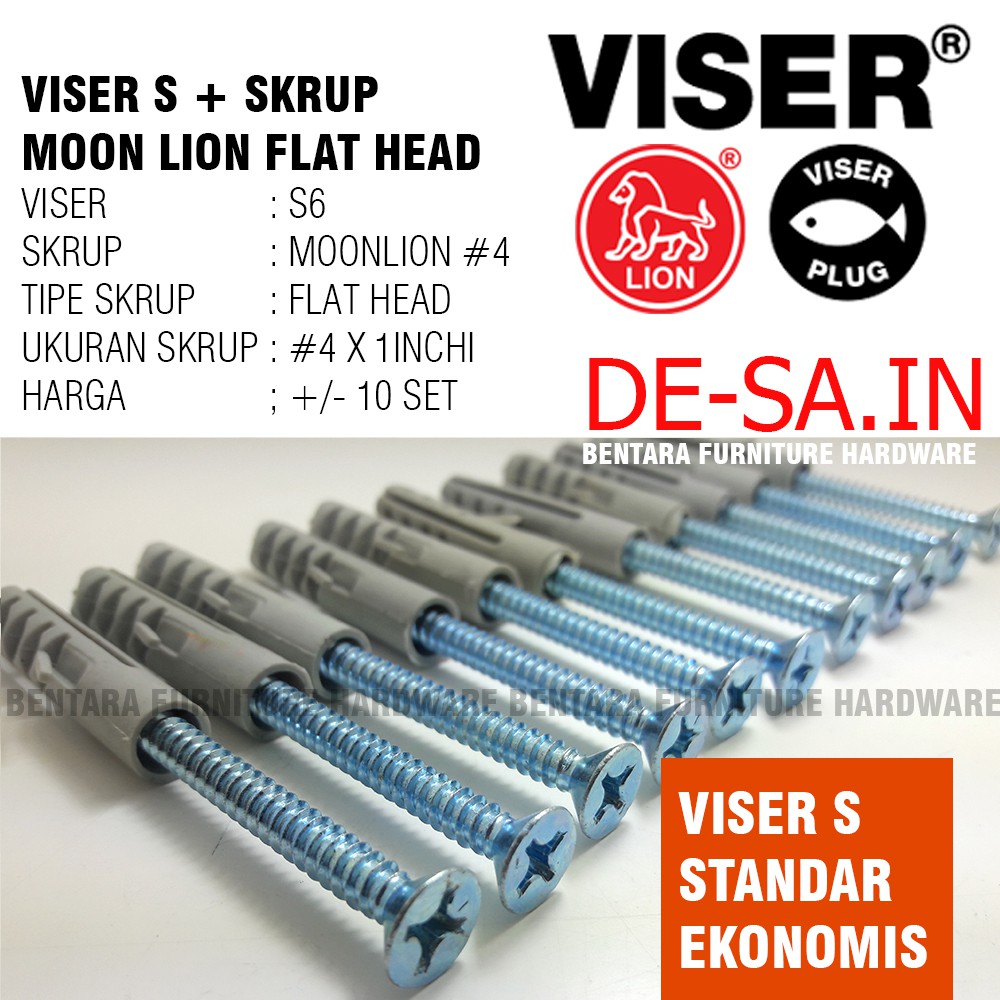 Jual 10 x Viser S6 + Screw Flat Head Moon Lion #6 x 1-1/4" - Skrup ...
