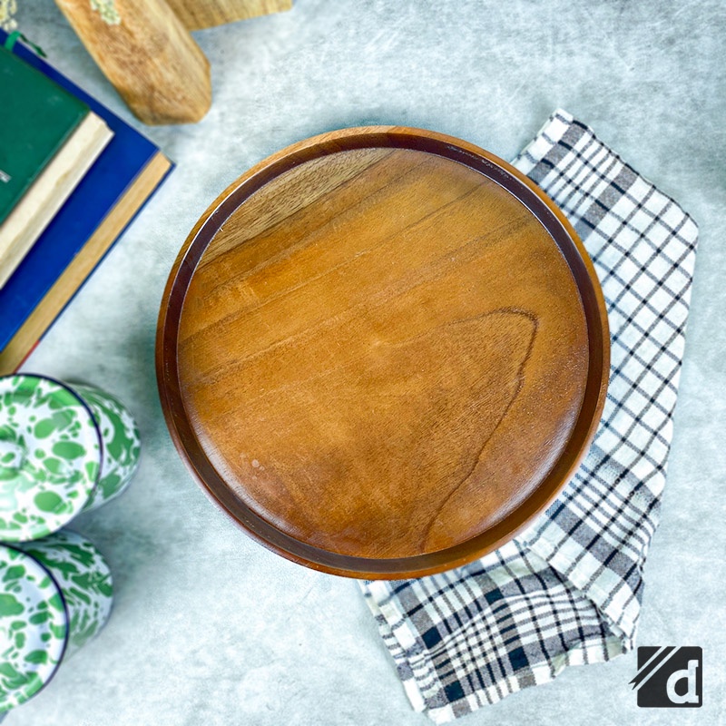 Jual Serving Tray / Nampan Kayu Bulat Ukuran 30 Cm Warna Walnut ...