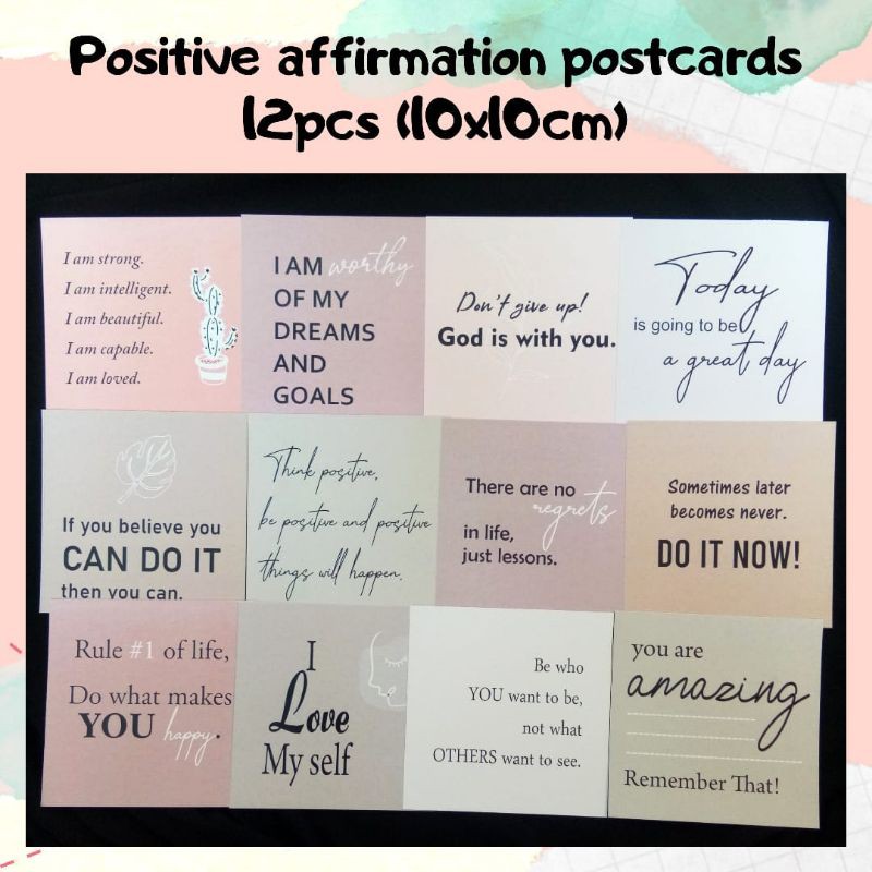 Jual Positive affirmation postcards square 12pcs (10x10cm) | Shopee ...