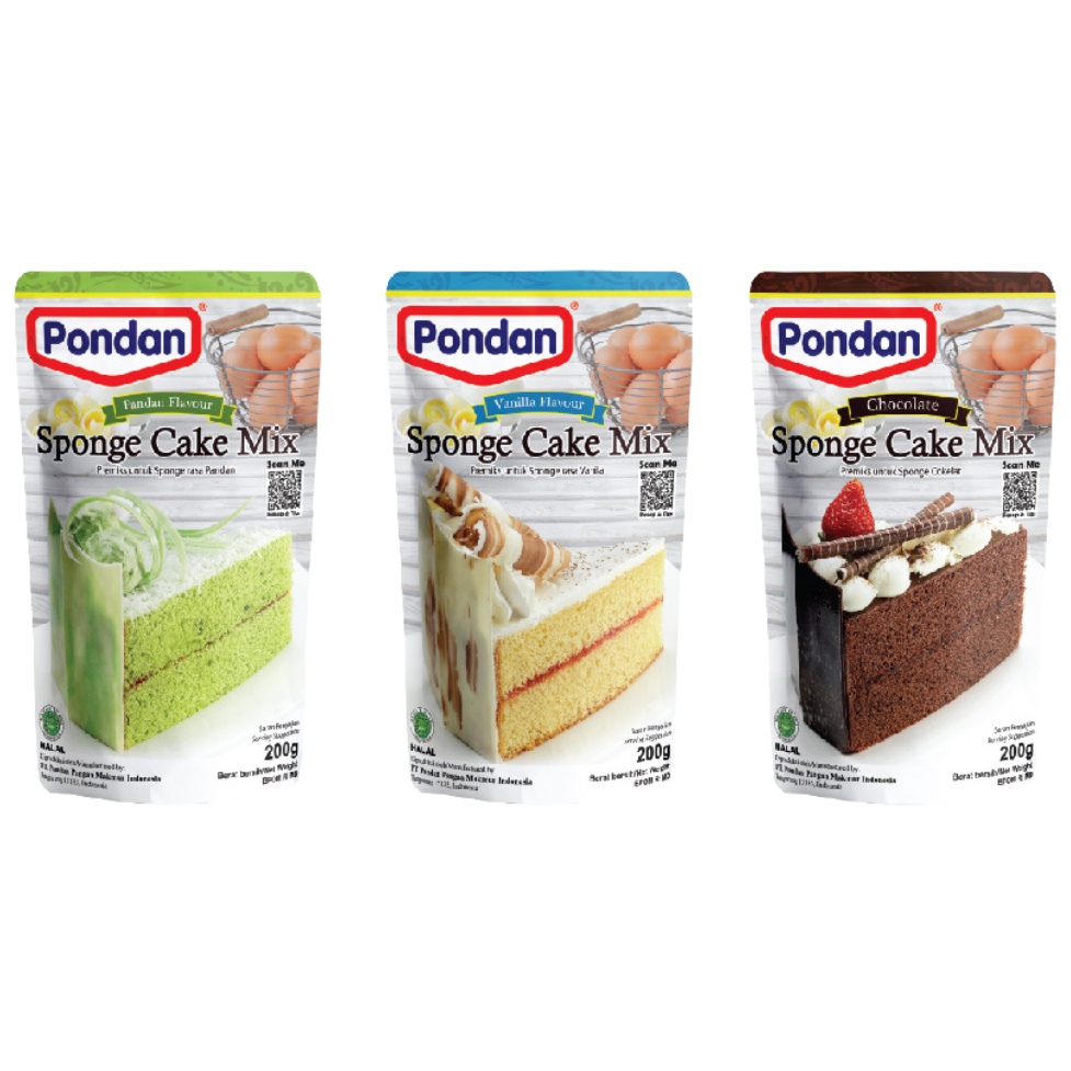 Jual Pondan Sponge Cake Mix Pouch 200gr Rasa Pandan Coklat Vanilla ...