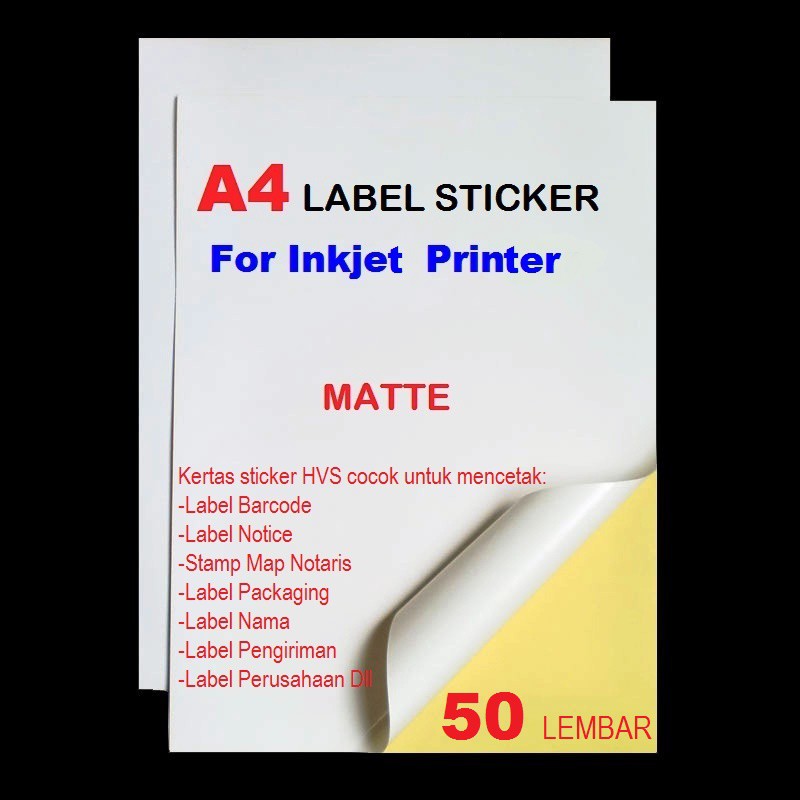 Jual A4 Kertas Sticker For Inkjek Printer Isi 50 Lembar | Shopee Indonesia