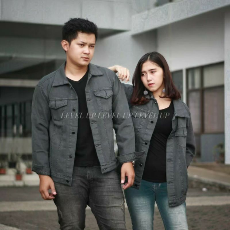 Jual JAKET JEANS COUPLE/ JAKET JEANS LOVE COUPLE LEVEL UP | Shopee Indonesia