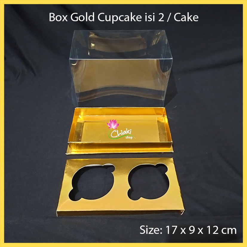Jual Box Mika Cupcake isi 2 Gold Uk 17 x 9 x 12 cm Muffin Donat Pudding ...