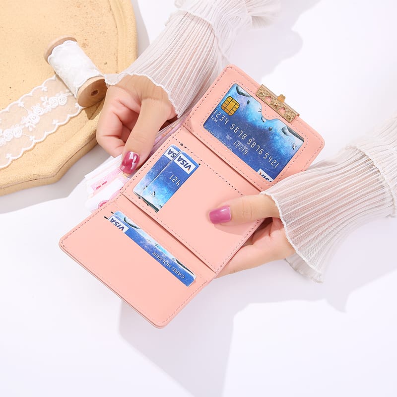Jual Smile Goddess Dompet Wanita Pendek Dompet Lipat Tiga Pemegang Kartu Multi-fungsi Dompet ...