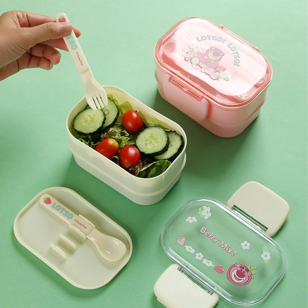 Jual MINISO X Diseny Lotso Kotak Makan Dua lapisan degan Garpu Sendok ...