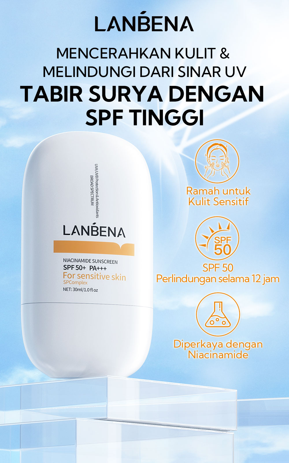 Jual LANBENA UV Sunscreen Niacinamide Serum Whitening Soothing Sunblock Wajah Pelembab Skin ...
