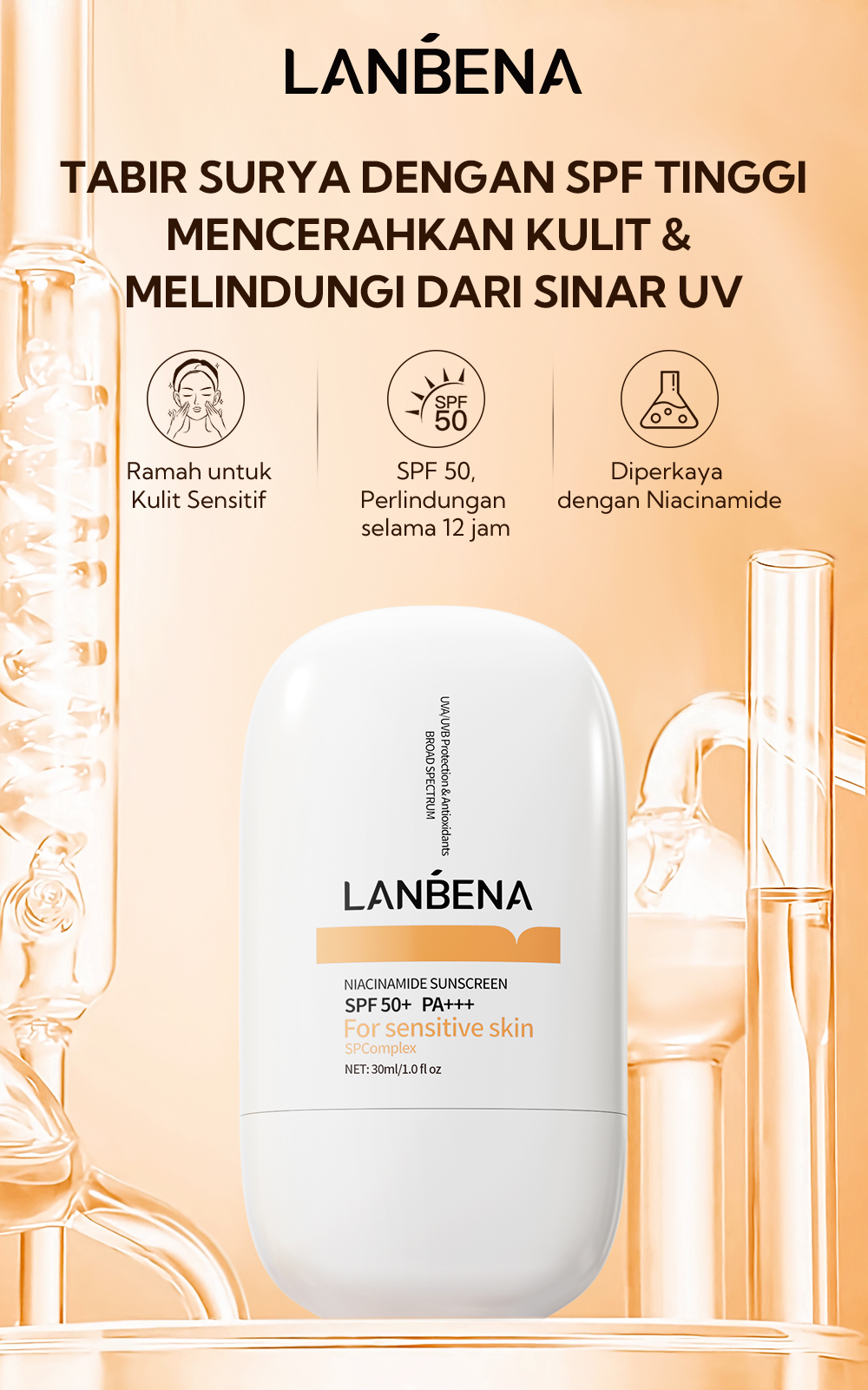Jual LANBENA UV Sunscreen Niacinamide Serum Whitening Soothing Sunblock ...