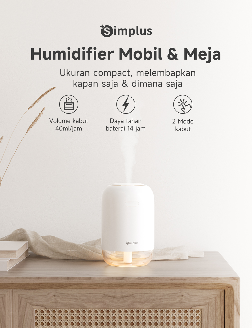 Jual Simplus Humidifier Rumahan Mobil Meja Tanpa Kabel Portabel ...
