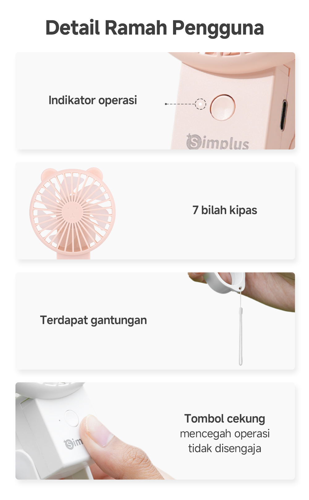 Jual Simplus Kipas Angin Genggam Ukuran Mini Portabel Dapat Dilipat 3 Kecepatan Port Type-C ...