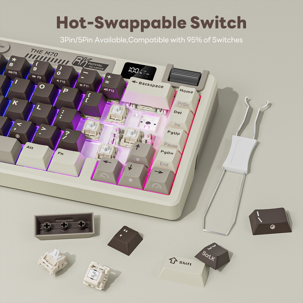 Jual Royal Kludge RK M70 Mocha Grey 73 Key With TFT Screen Gasket ...