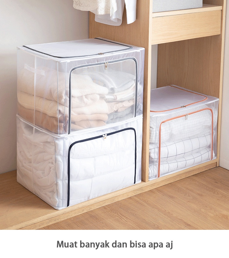 Jual Halu Storage Box 66L Double Zipper Frame Baja Large Besar Multifungsi kotak Penyimpanan ...