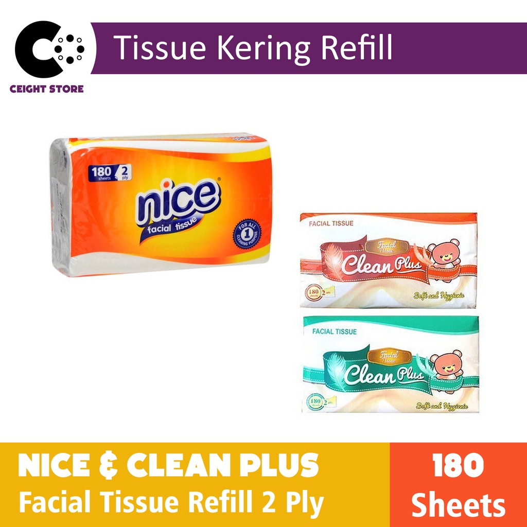 Jual Tissue Nice dan Clean Plus Facial Tissue Refill 180 Sheets ...