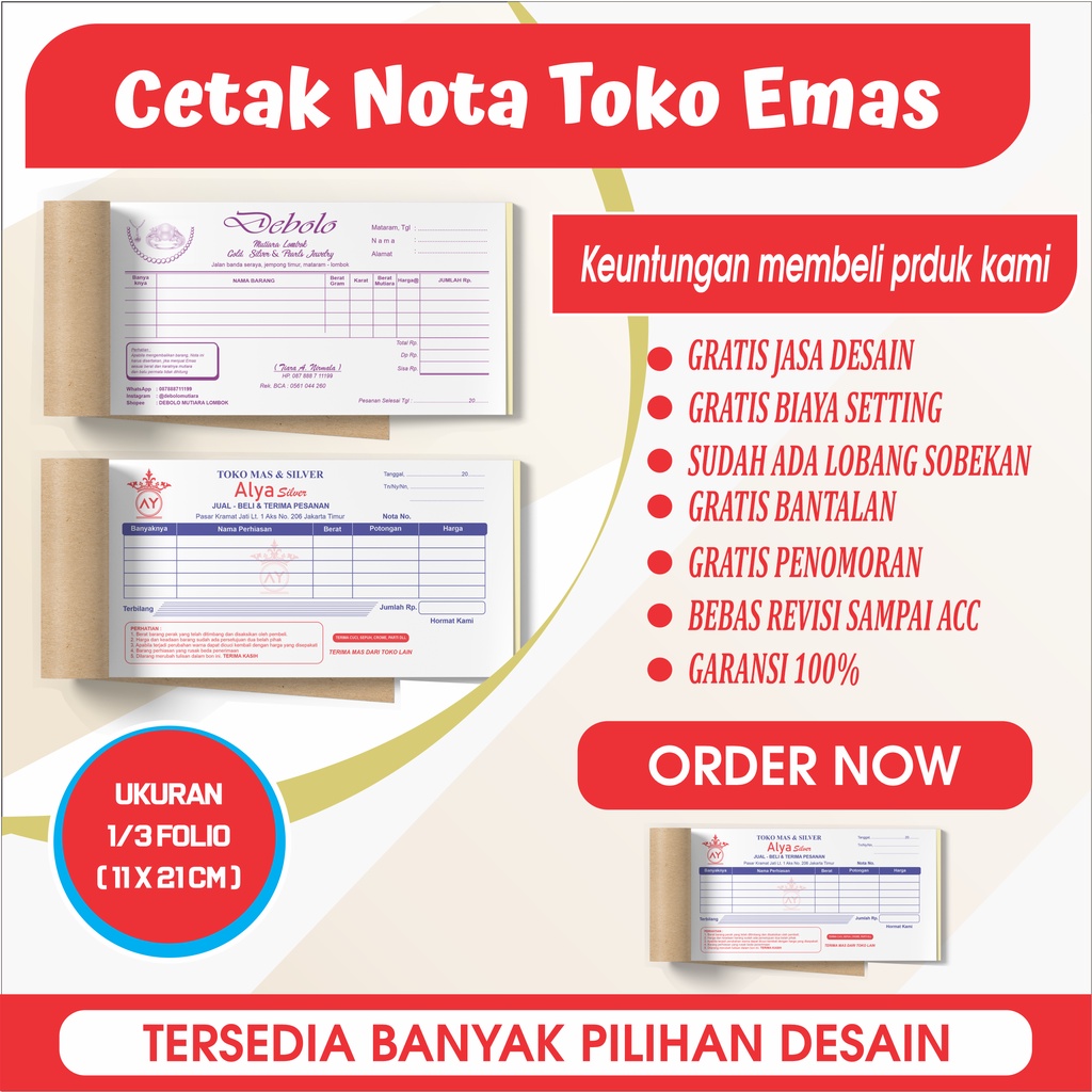 Jual nota kwitansi toko emas custom ukuran 1/3 folio ( 11x21 cm ...