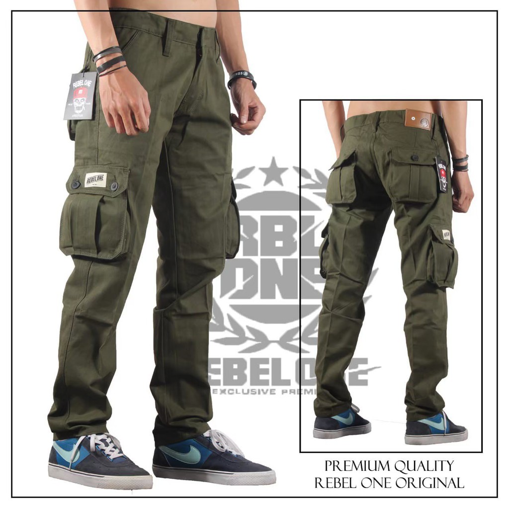Jual Celana Cargo Panjang Cargo Pants Premium PDL Celana Gunung Kargo REBEL ONE HIJAU ABU ...