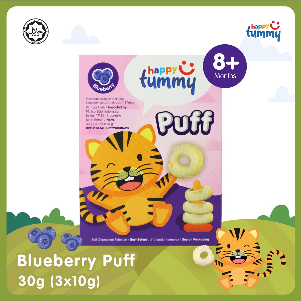 Jual [SNACK MPASI BAYI 8 BULAN] - Happy Tummy Blueberry Puff 30gr ...
