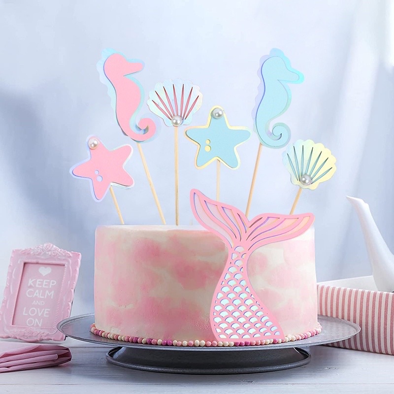 Jual 1 set Pastel Hologram Mermaid Cake Topper/Hiasan Kue Ulang Tahun ...