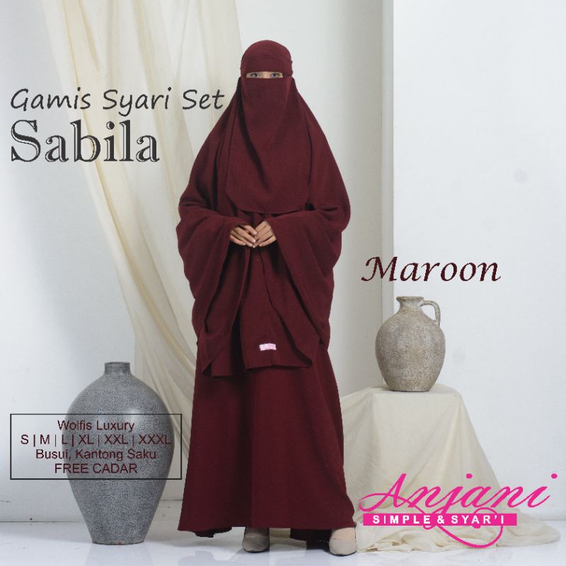 Jual Gamis Sunnah Sabila Syari Gamis Set Cadar Basic Set Syari Hitam ...