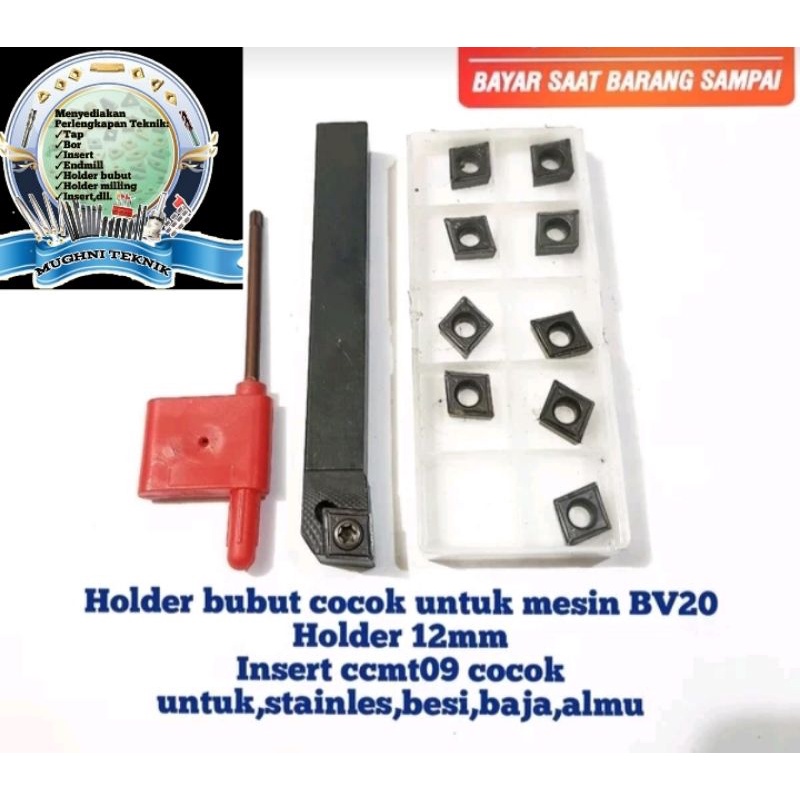 Jual paket holder bubut SCLCR1212H09 set insert carbide 10pcs CCMT09 ...