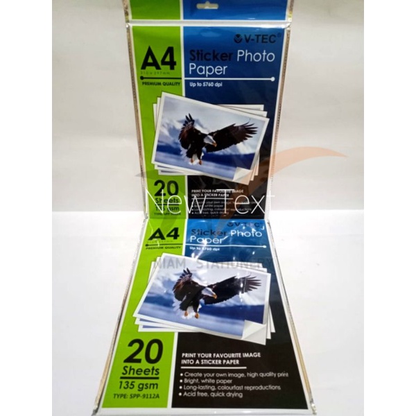 Jual SATU PACK ( 20 LEMBAR ) Kertas Foto Sticker A4 V-Tec 135 GSM ...