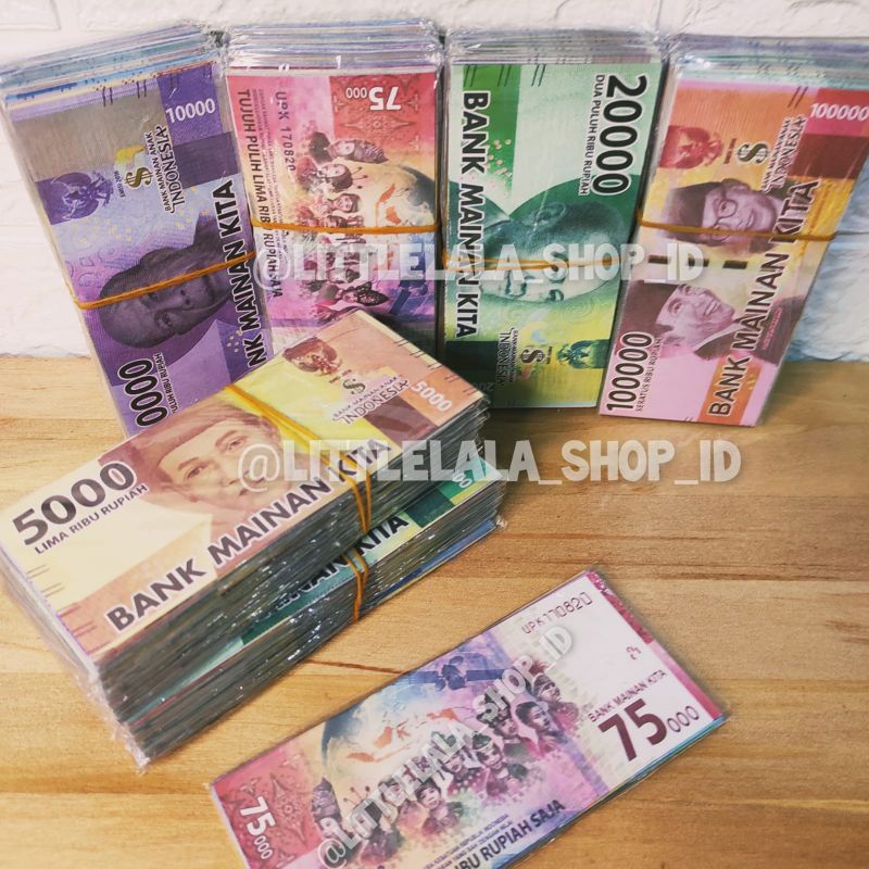 Jual uang mainan rupiah 1pack isi campur /uang mainan mix 100.000/20. ...