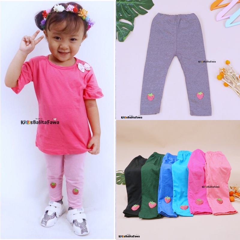 Jual Legging Strawberry uk 3 - 8 Tahun / Leging Bahan Kaos Anak Perempuan Celana Panjang Polos ...