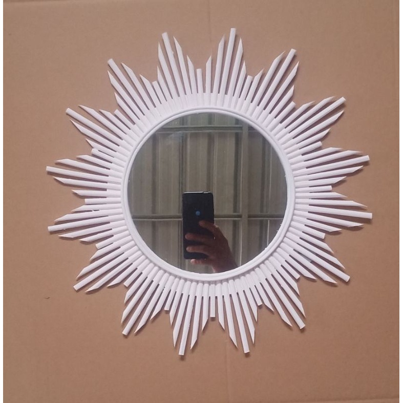 Jual Cermin Aesthetic 40cm Miror Bambu waldekor | Shopee Indonesia