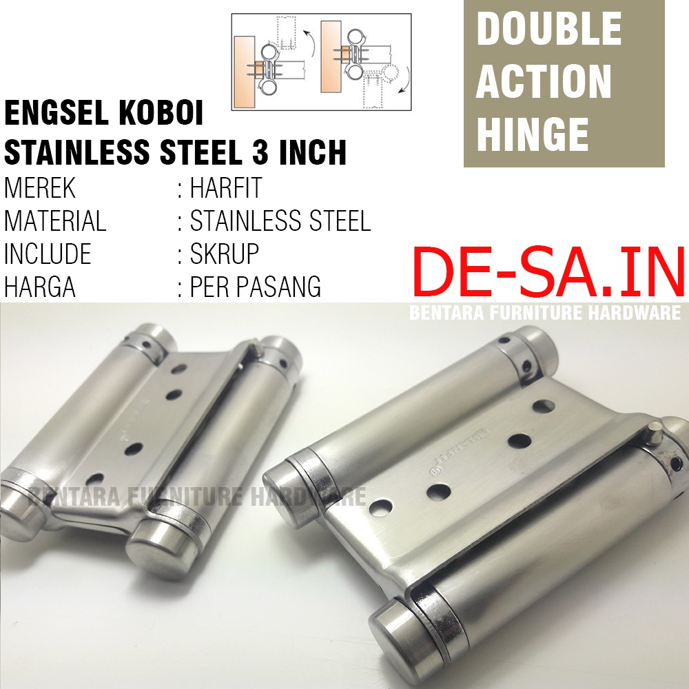 Jual 3 INCHI HARFIT ENGSEL KOBOI GQ GOOD QUALITY STAINLESS STEEL DOUBLE ...